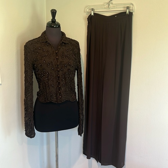 Cache | Pants & Jumpsuits | Cache Chocolate Brown Beaded Suit With Carwash Pants | Poshmark